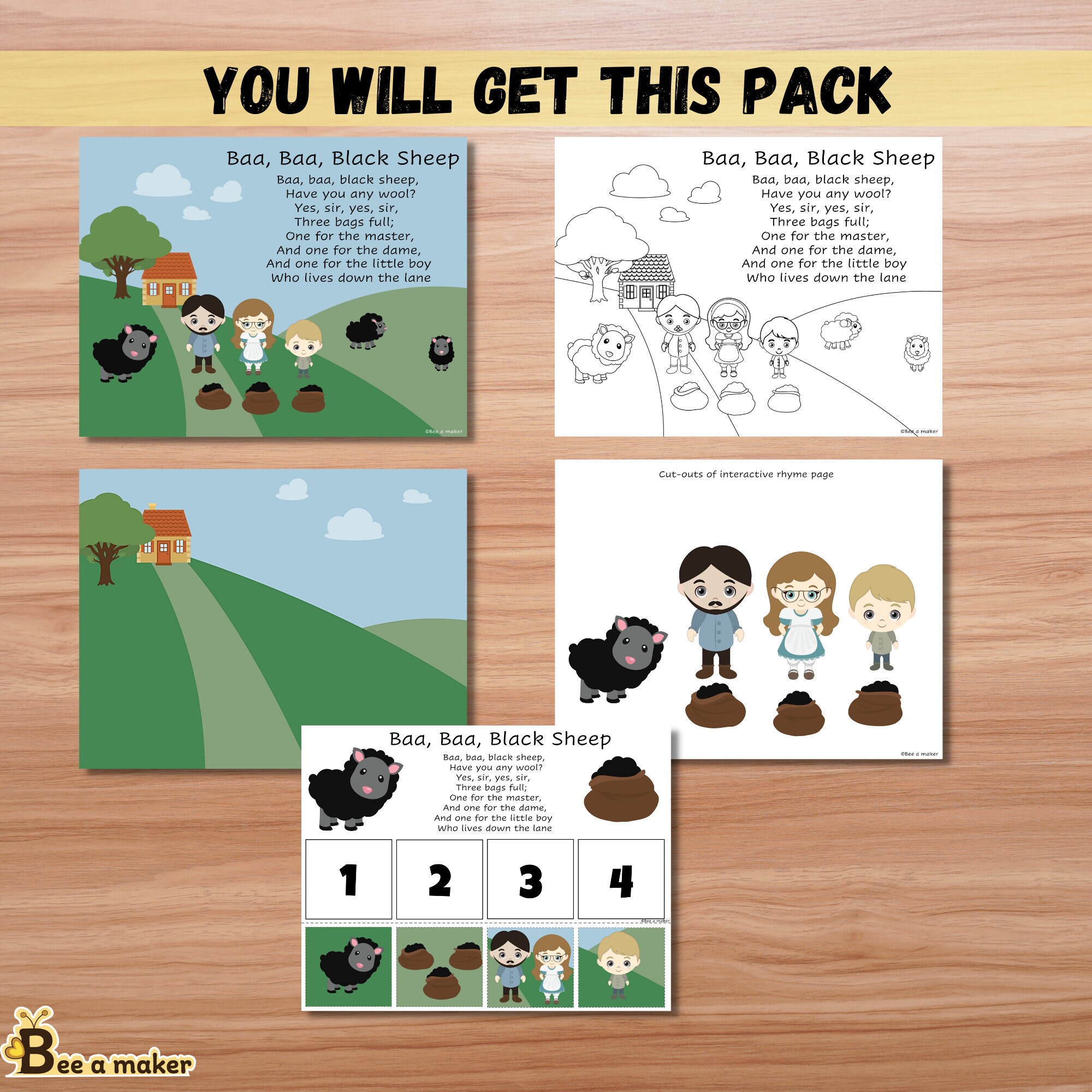 Baa Baa Black Sheep Nursery Rhyme Poster, Busy Book Page and Sequencing ...