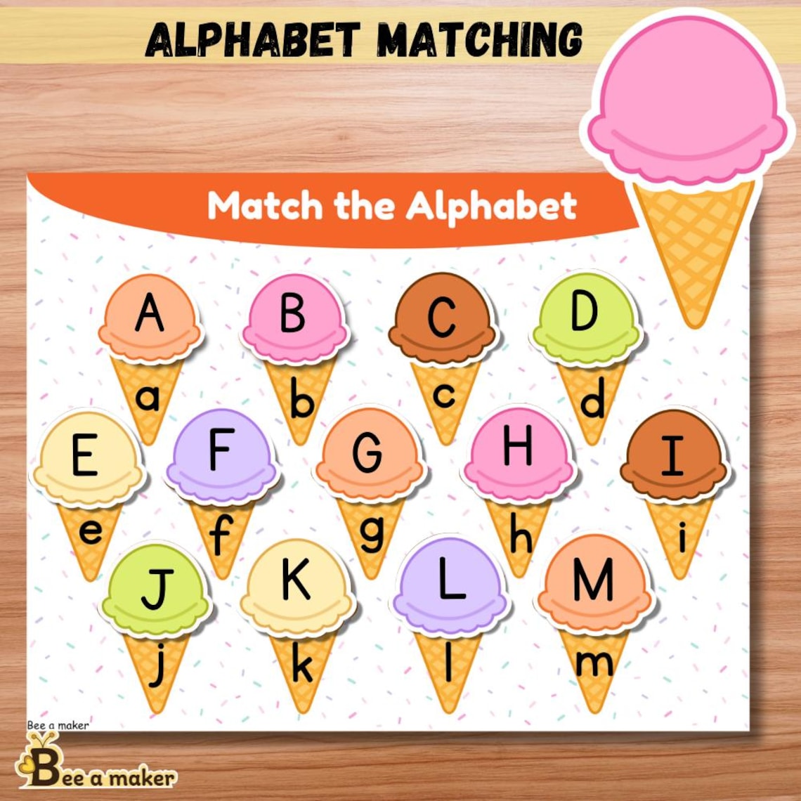 Alphabet Ice Cream Matching Game | Uppercase & Lowercase Letter Match ...