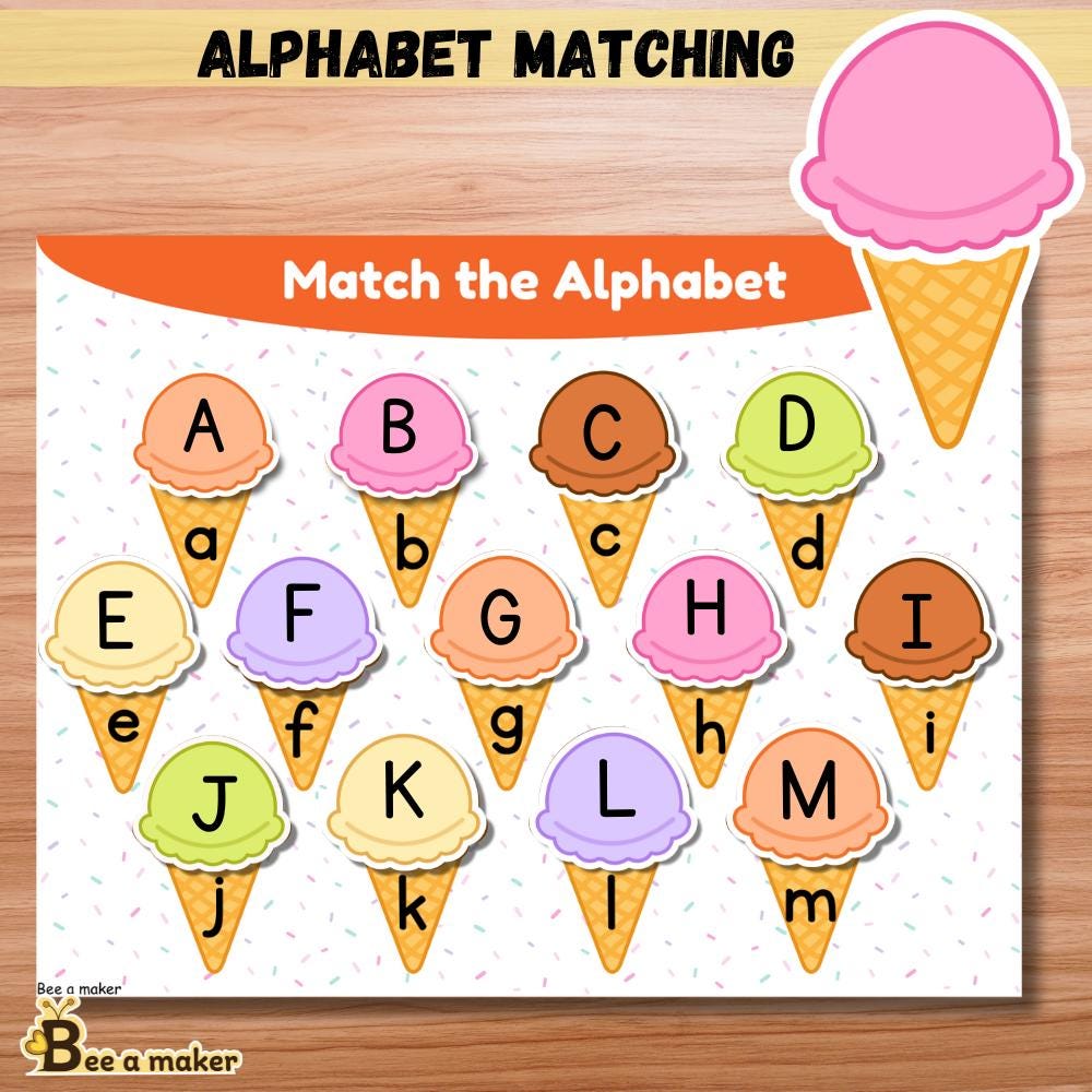 Alphabet Ice Cream Matching Game | Uppercase & Lowercase Letter Match ...