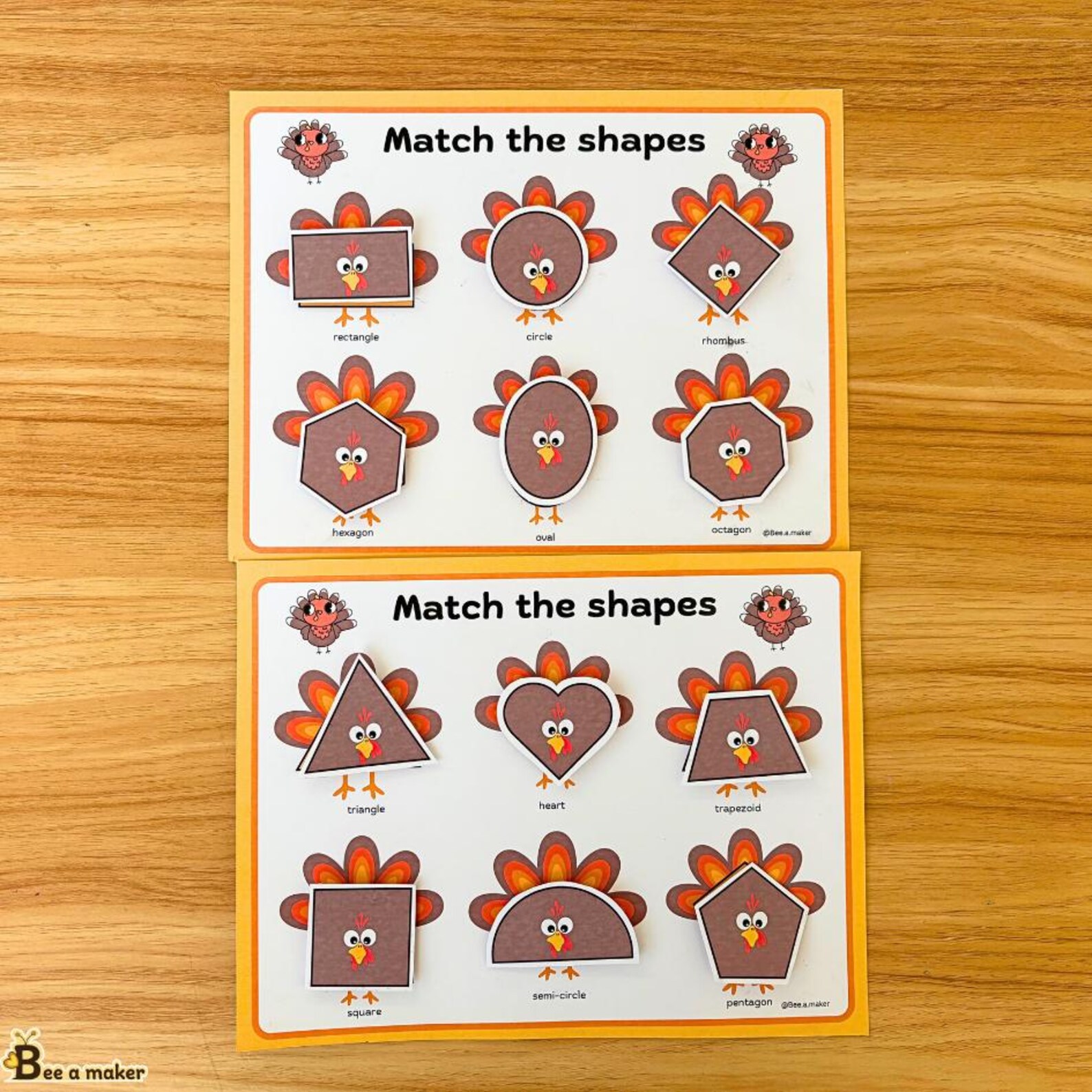Thanksgiving Turkey Match the Shape Activity for Toddlers - Etsy