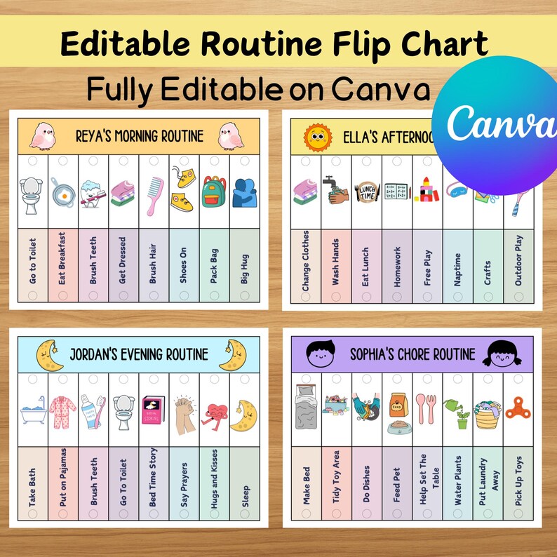 Kids Routine Flip Chart Editable Printable, Morning, Afternoon, Evening ...