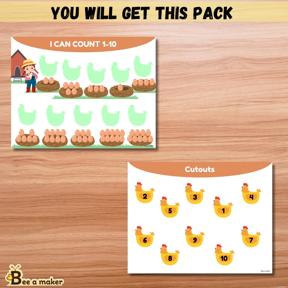 Farm-themed Counting 1–10 Busy Book Printable | Preschool Math Activity ...