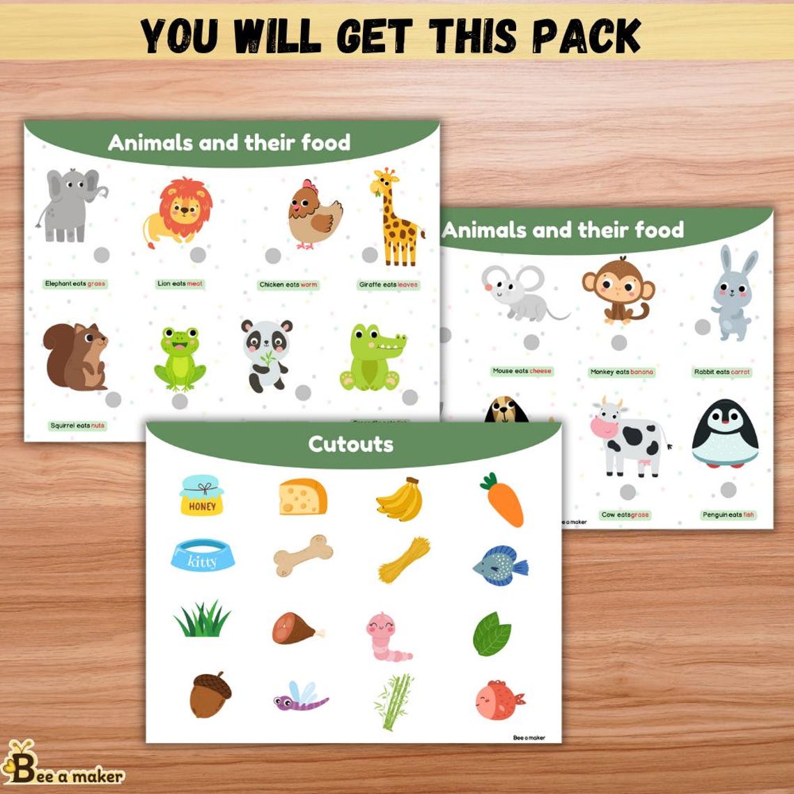 Animals and Their Food – Busy Book Matching Activity | Preschool ...