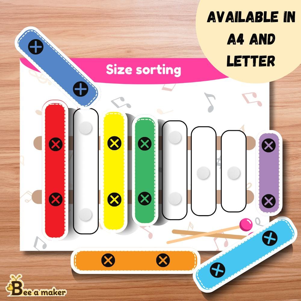 Xylophone Size Sorting Printable | Preschool Color & Size Activity ...