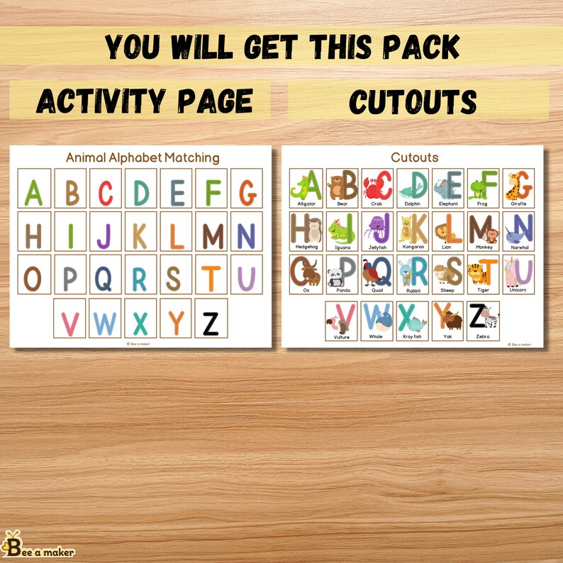 Animal Alphabet Matching Printable Busy Book Pdf Page, Toddler ...