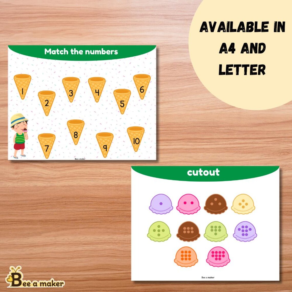 Number Matching Ice Cream Activity | 1–10 Count and Match Game ...