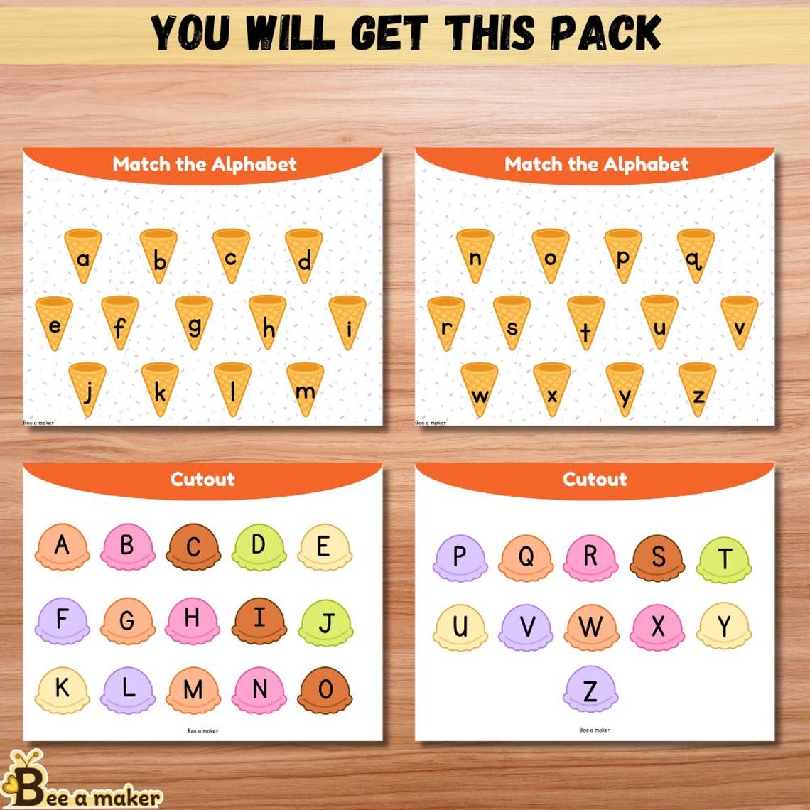 Alphabet Ice Cream Matching Game | Uppercase & Lowercase Letter Match ...