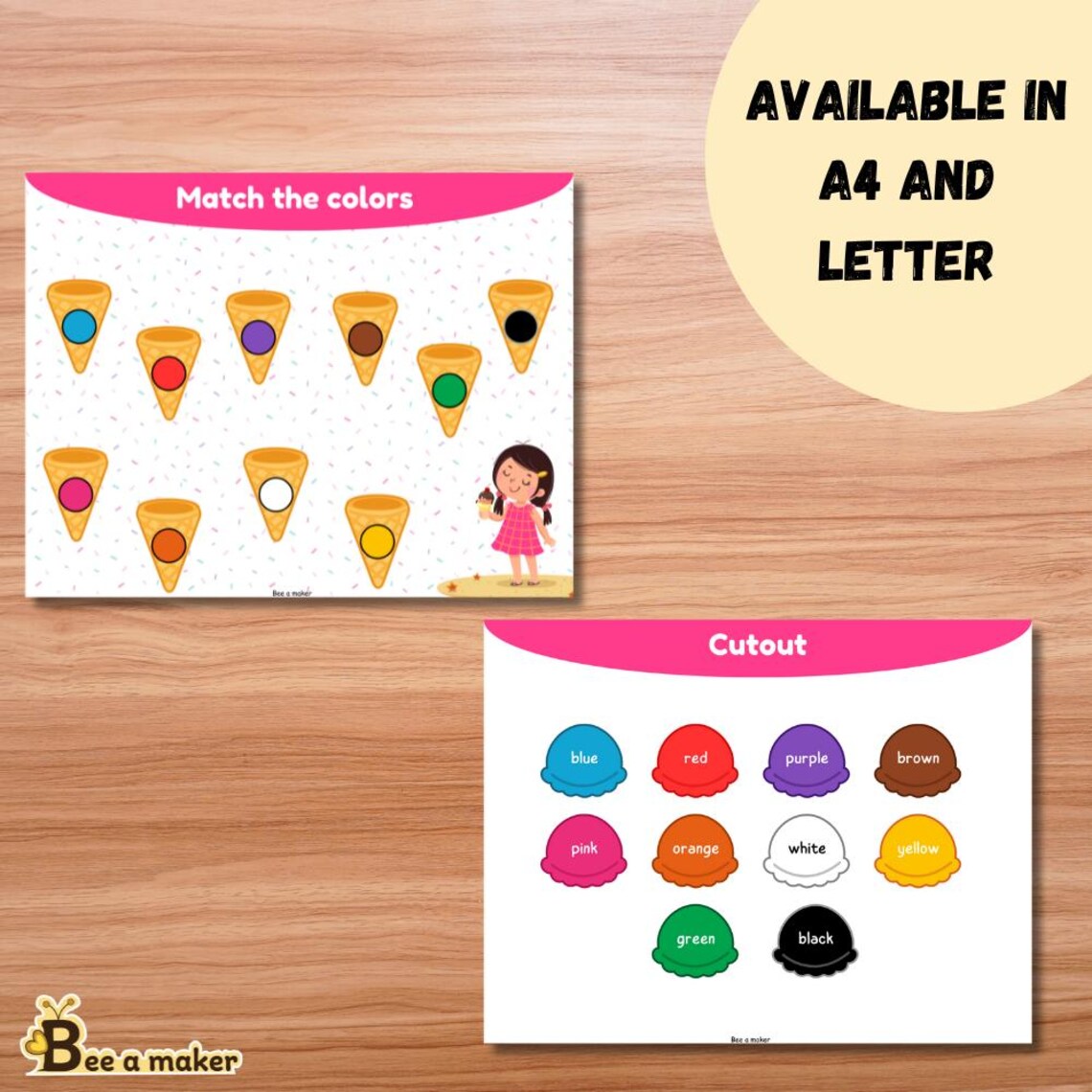 Color Matching Ice Cream Velcro Busy Book Printable – Educational ...