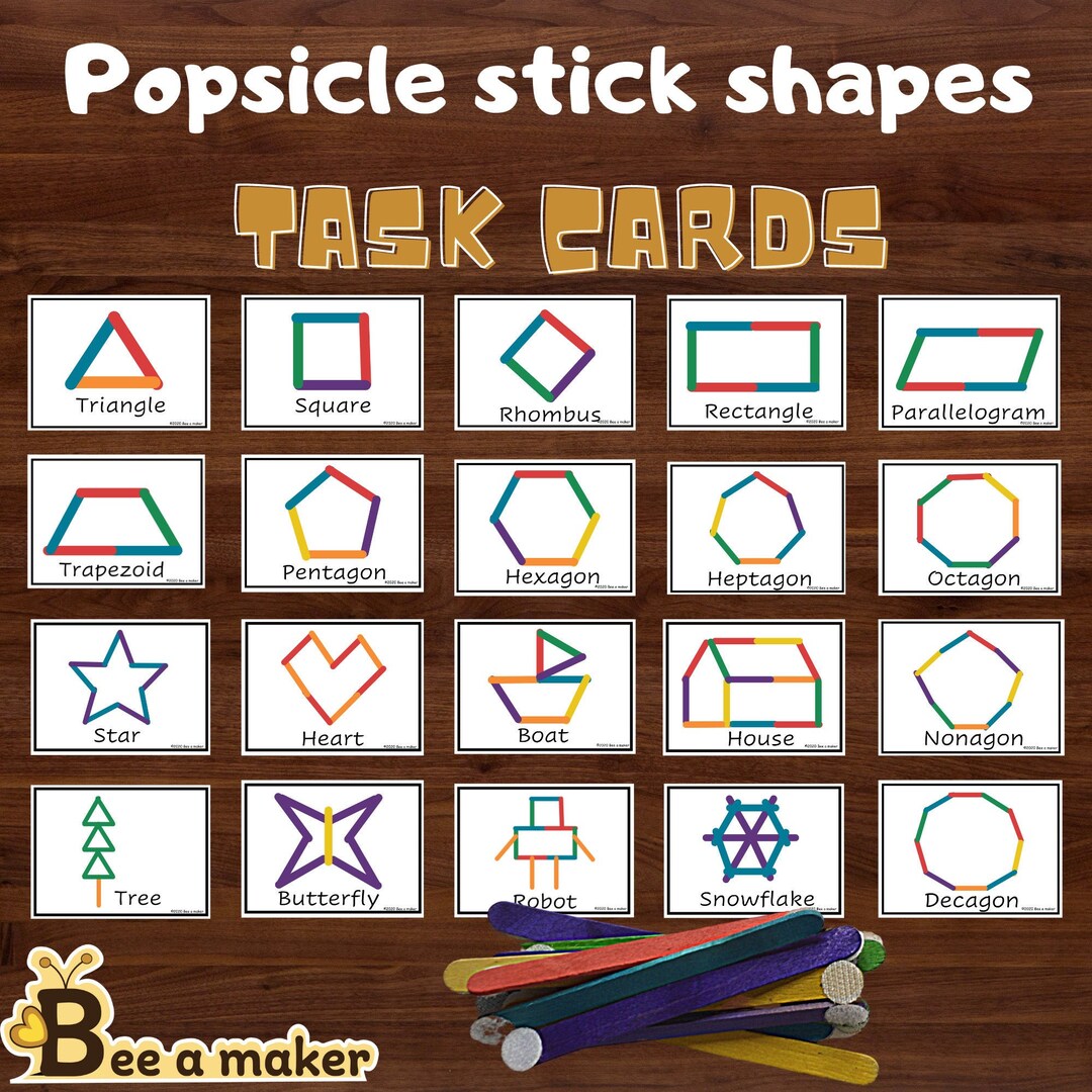 Popsicle Stick Shapes Task Cards - Etsy Ireland