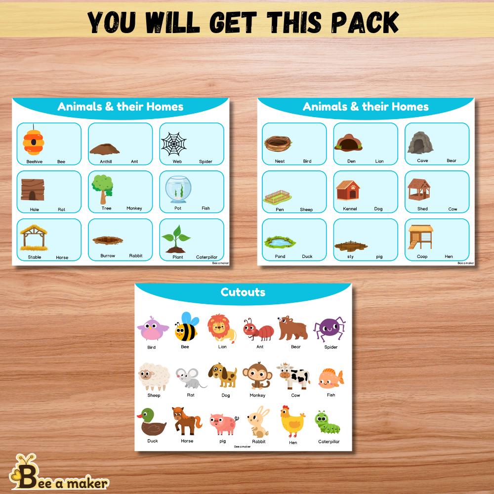 Animals and Their Homes Busy Book Printable | Preschool Matching ...