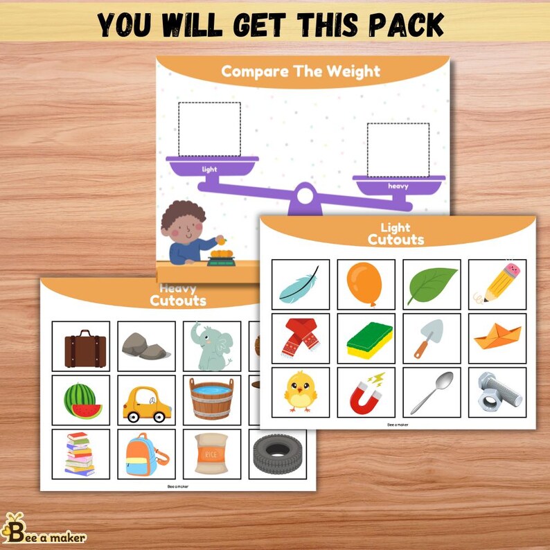 Compare the Weight | Heavy and Light Sorting Activity | Preschool Busy ...