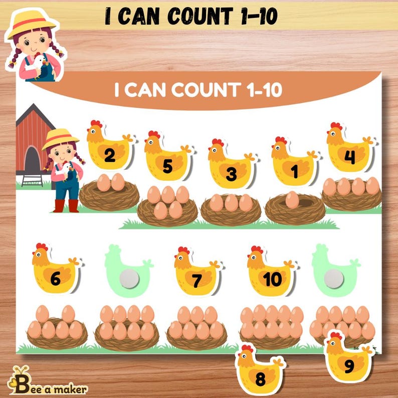 Farm-themed Counting 1–10 Busy Book Printable | Preschool Math Activity ...