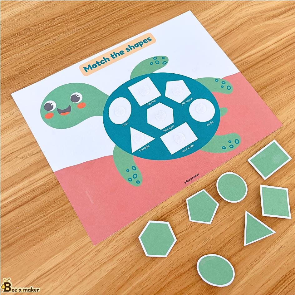 Turtle Shape Matching Activity Busy Book for Toddlers and Preschoolers ...
