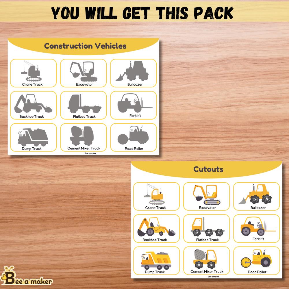 Construction Vehicles Busy Book Page | Printable Matching Game for Kids ...