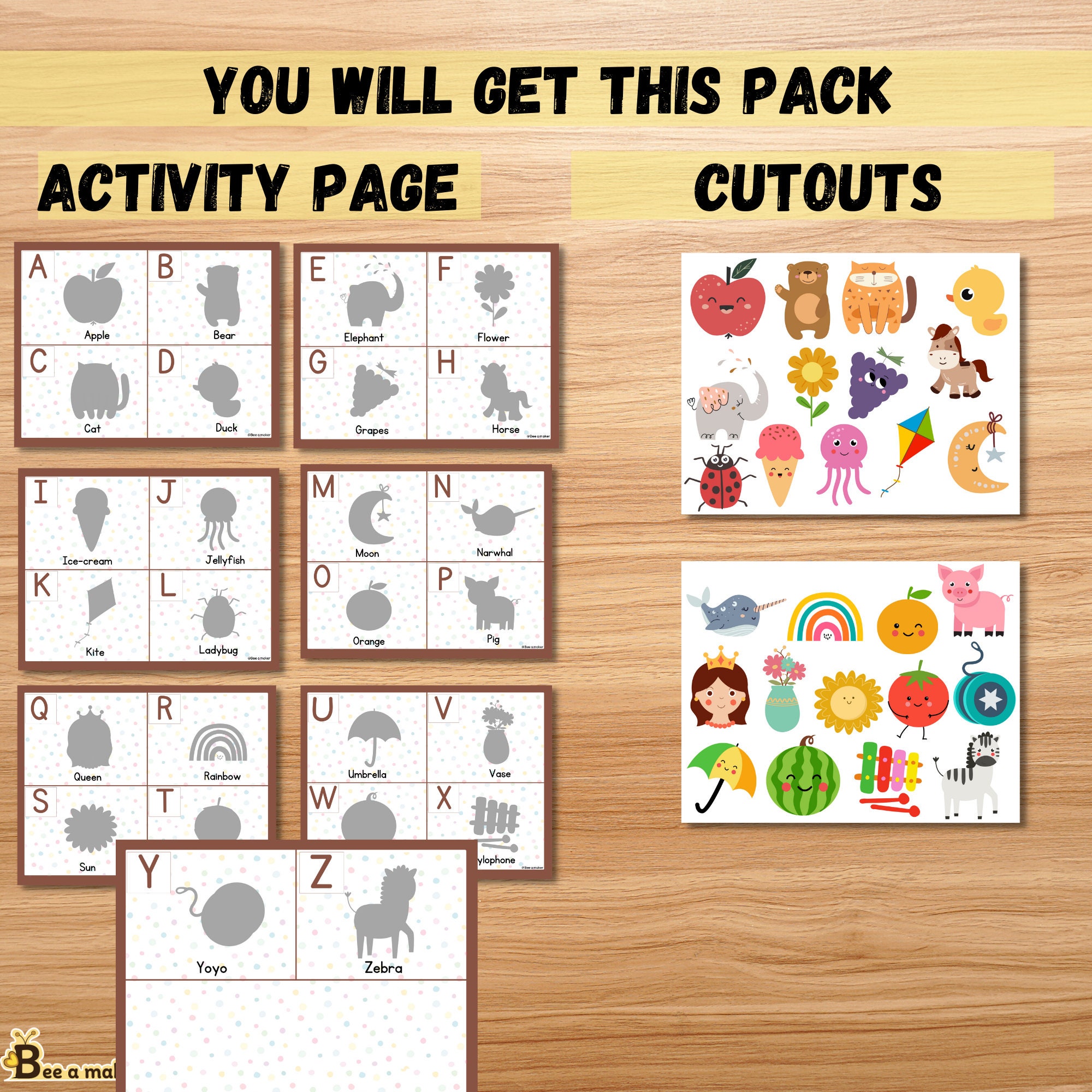 Alphabet Picture Matching Busy Book Printable Pages, Toddler ...