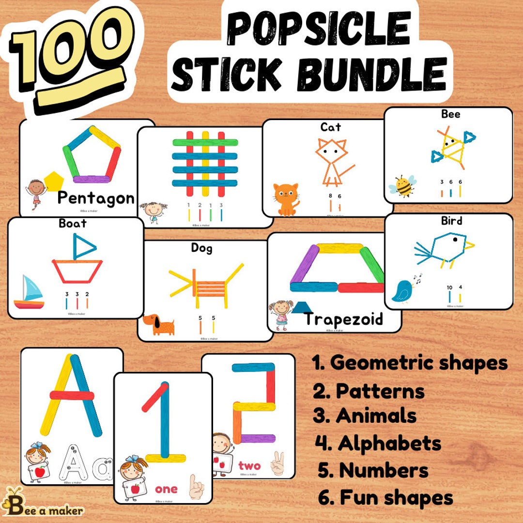 Popsicle Stick Flash Card Bundle(shapes, Alphabet, Numbers, Pattern and ...