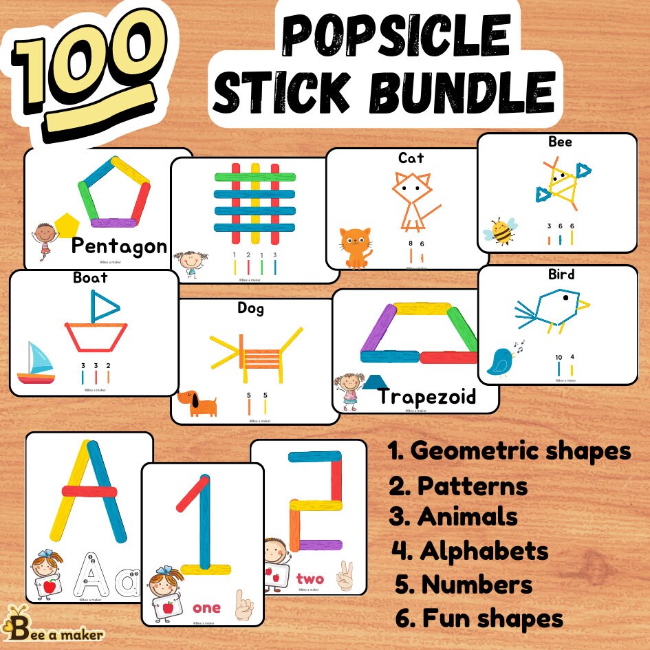 Popsicle Stick Flash Card Bundle(shapes, Alphabet, Numbers, Pattern and ...