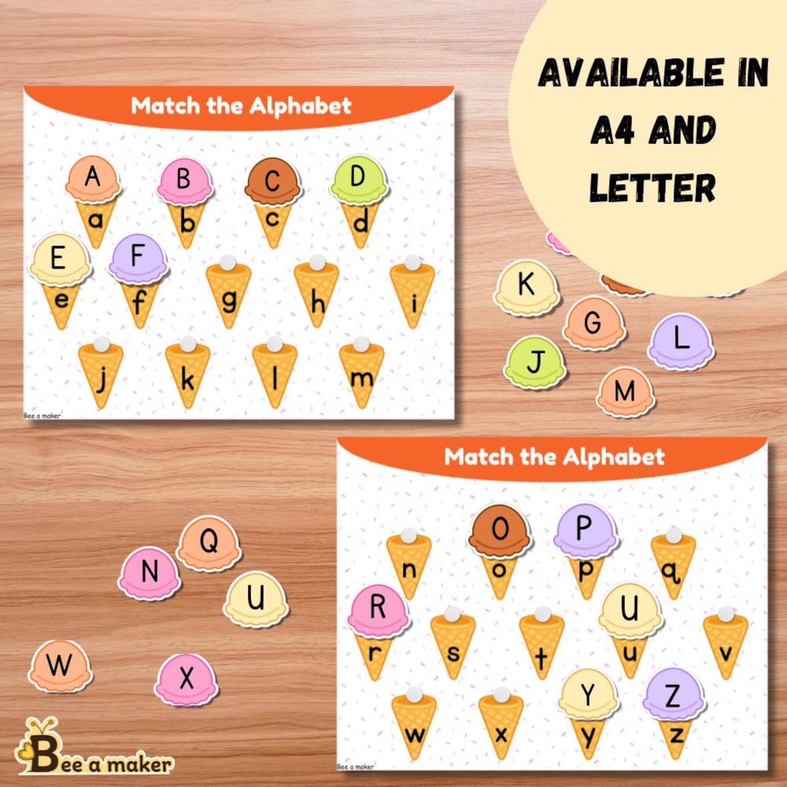 Alphabet Ice Cream Matching Game | Uppercase & Lowercase Letter Match ...