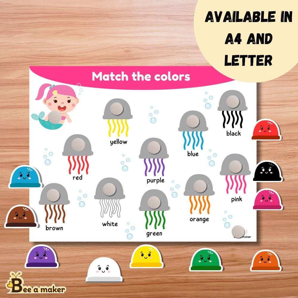 Match the Colors Jellyfish Activity - Printable Busy Book Page - Etsy