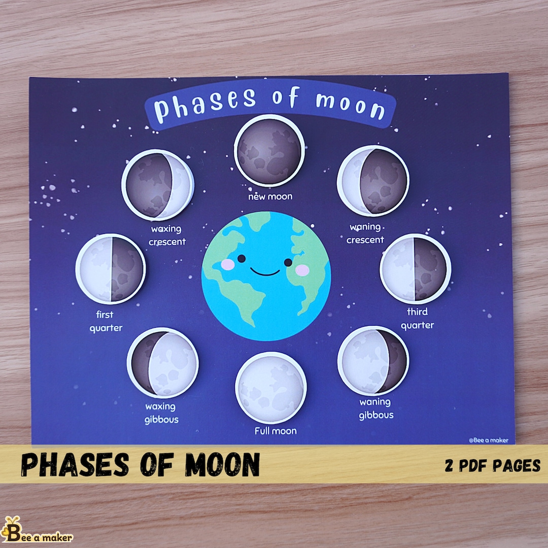 Phases of Moon Busy Book Printable Pdf Page, Space Activity for Toddler ...
