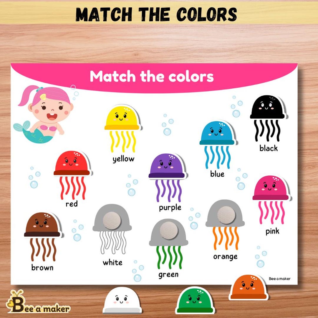Match the Colors Jellyfish Activity - Printable Busy Book Page - Etsy