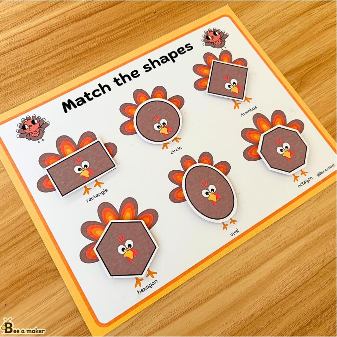 Thanksgiving Turkey Match the Shape Activity for Toddlers - Etsy