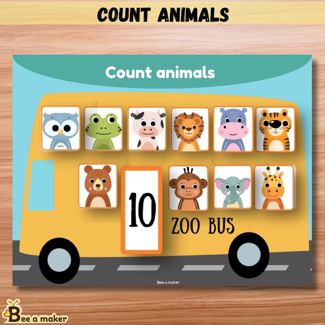 Count Animals on the Zoo Bus Busy Book Page | Preschool Counting ...