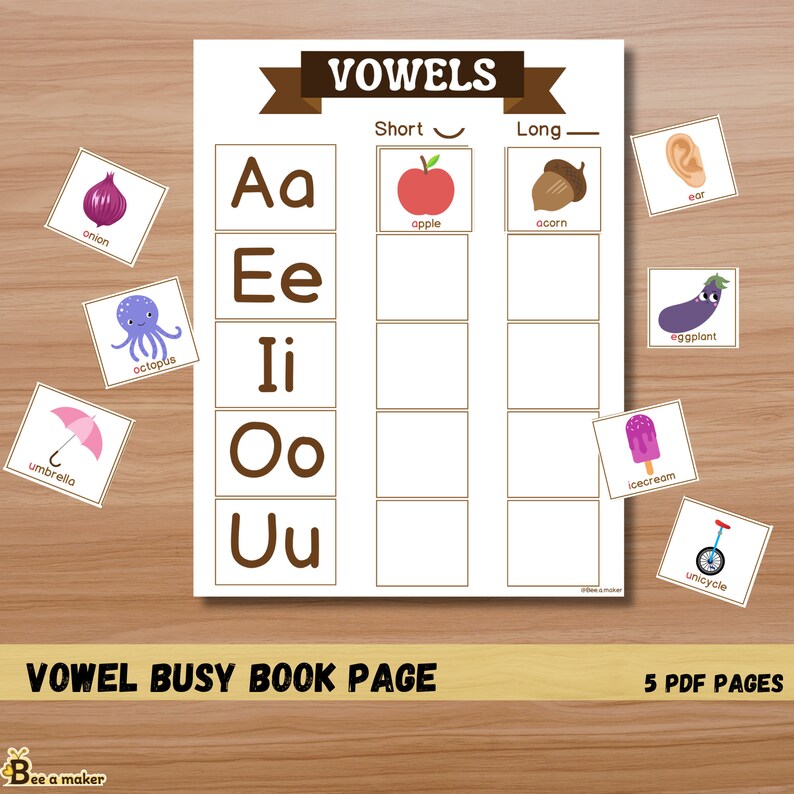 Vowel Short Vowel and Long Vowel Sorting Busy Book Page - Etsy