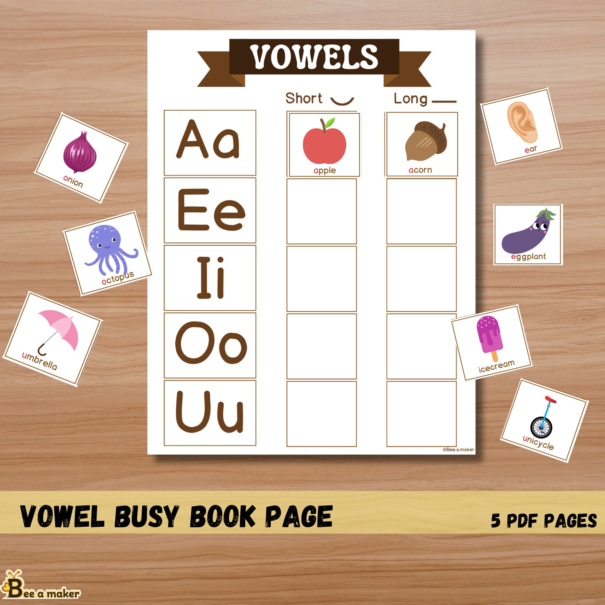 Vowel Short Vowel and Long Vowel Sorting Busy Book Page - Etsy