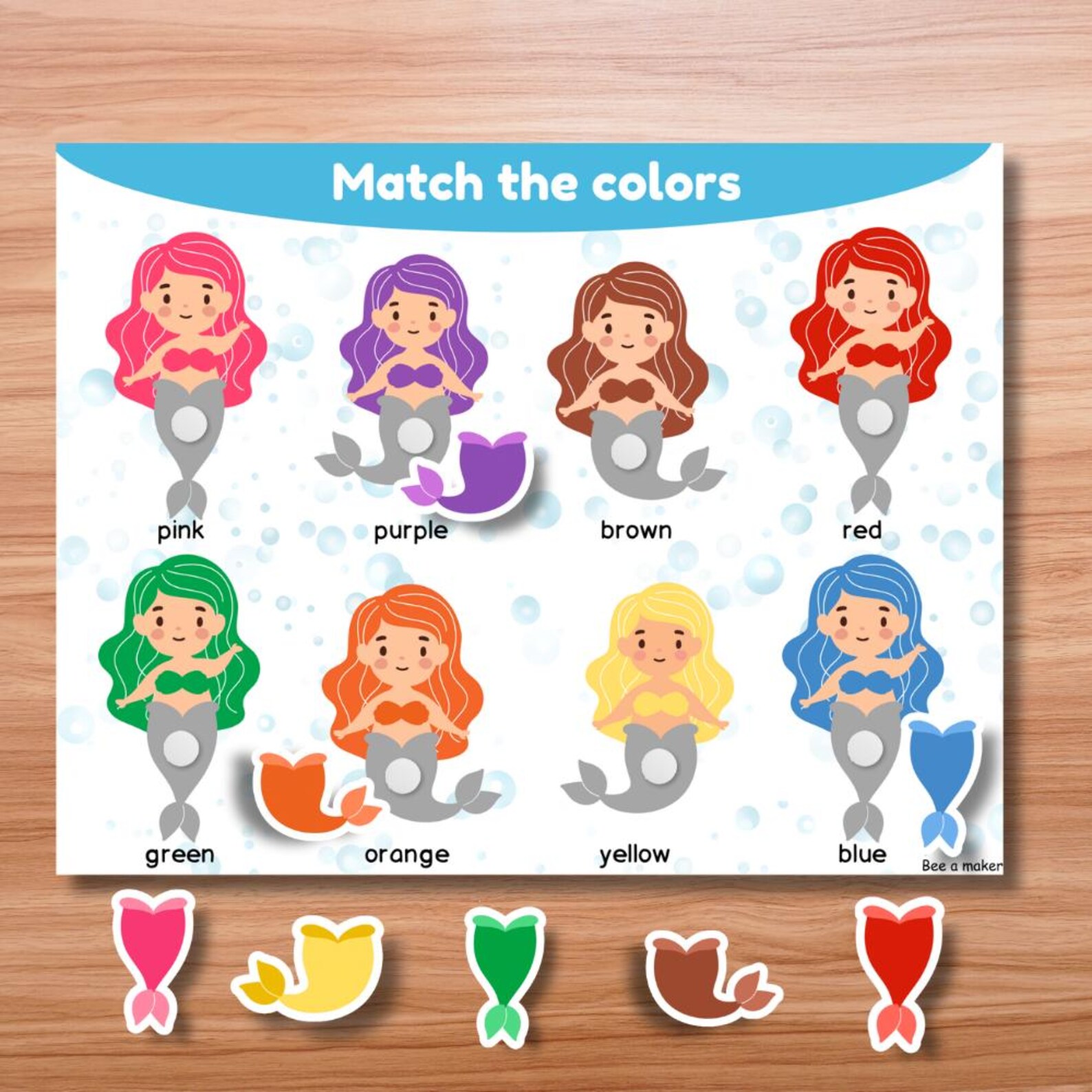 Mermaid Color Matching Activity | Printable Busy Book Page for Toddlers ...