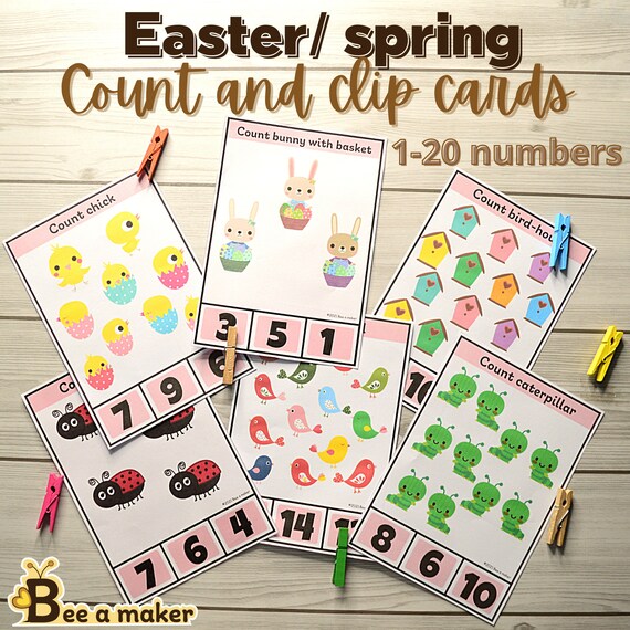 Easter or spring count and clip cards | Etsy