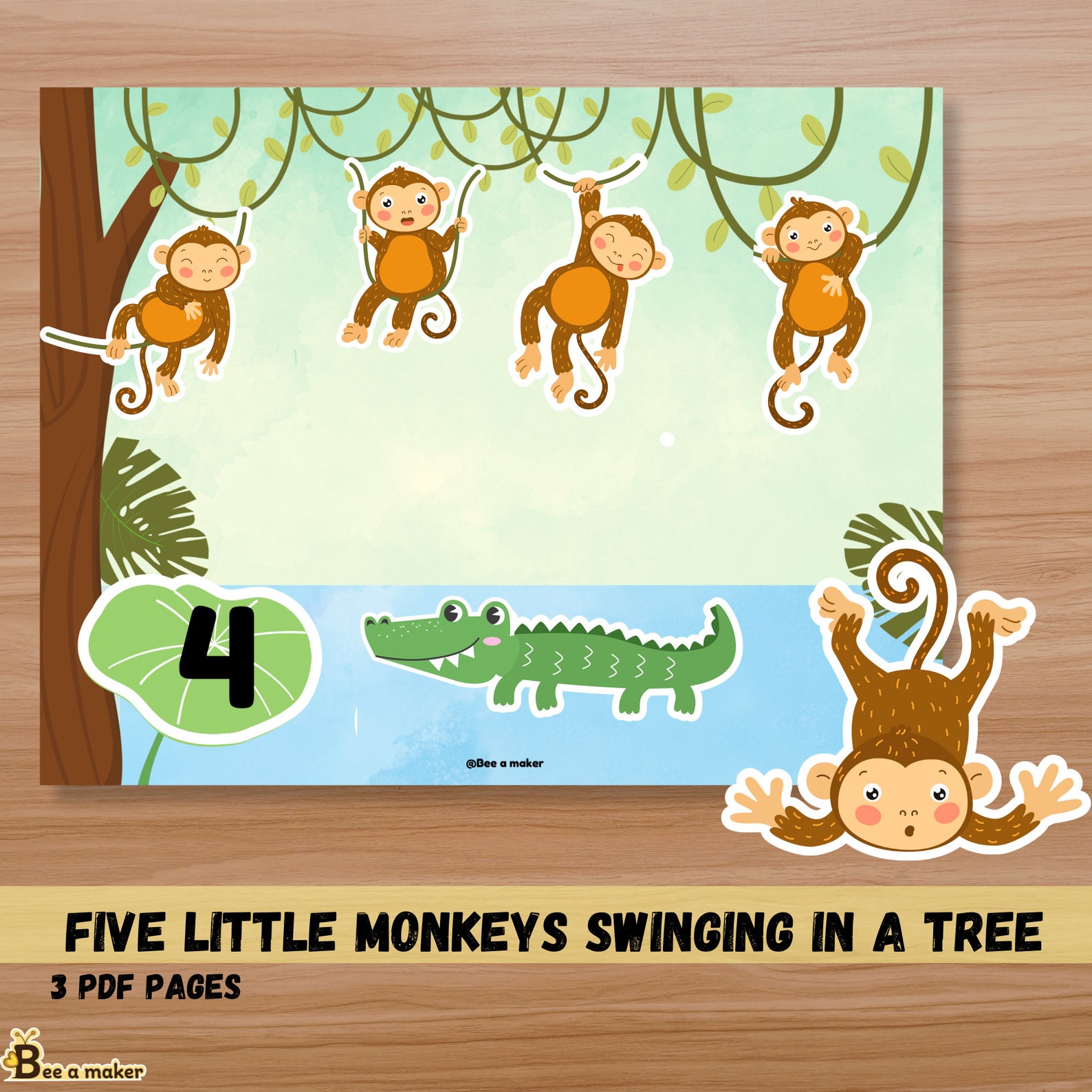 Five Little Monkeys Swinging in the Tree Busy Book Page - Etsy