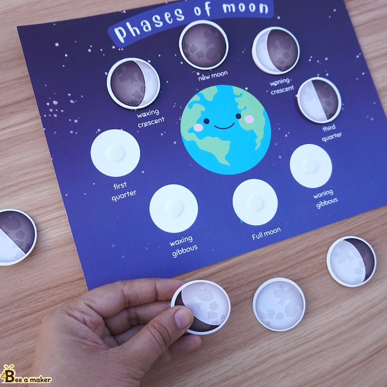 Phases of Moon Busy Book Printable Pdf Page, Space Activity for Toddler ...