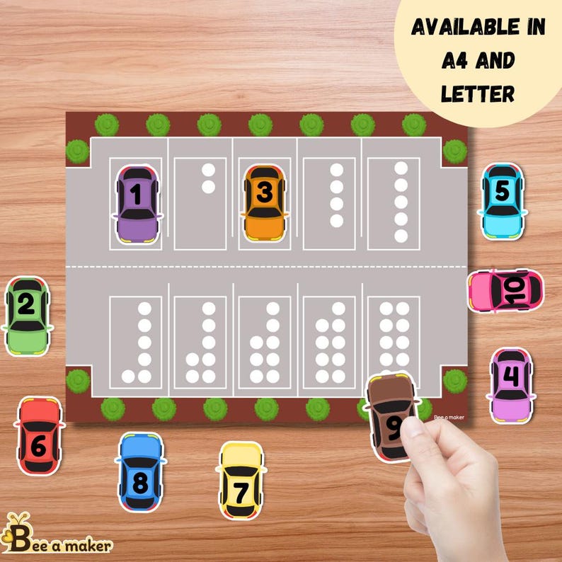 Number Car Parking Activity Busy Book Page for Toddlers, Preschool ...