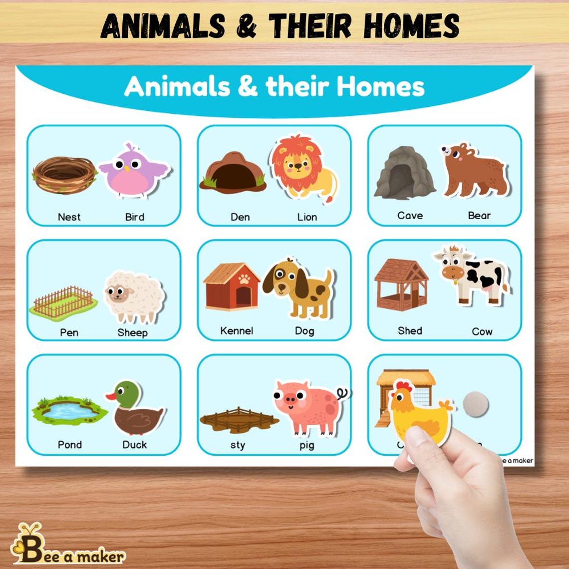 Animals and Their Homes Busy Book Printable | Preschool Matching ...