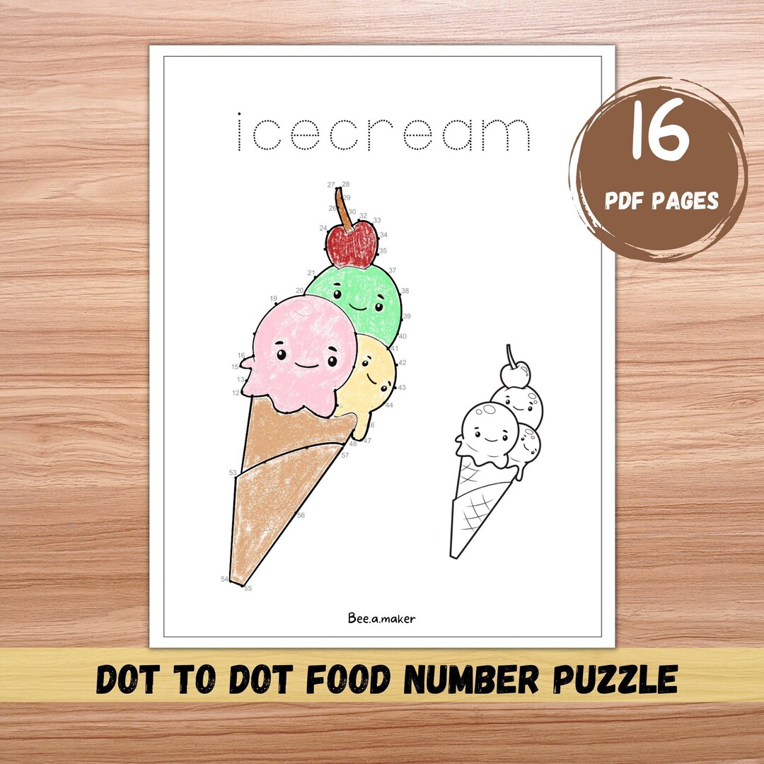 Food Theme Dot to Dot Number Puzzle and Coloring Pages - Etsy