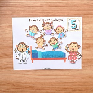 Five Little Monkeys Printable Nursery Rhyme Song Activity - Etsy
