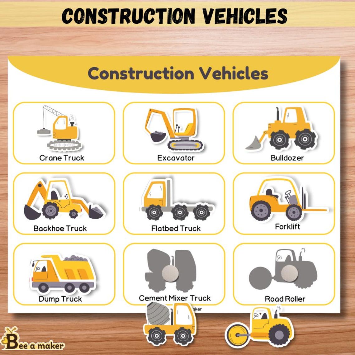 Construction Vehicles Busy Book Page | Printable Matching Game for Kids ...