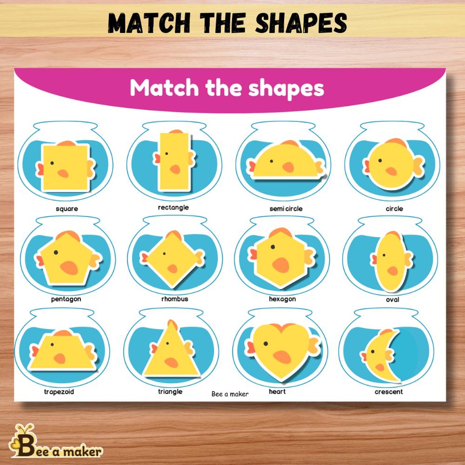 Match the Shapes Printable | Fish Shape Matching Velcro Game ...