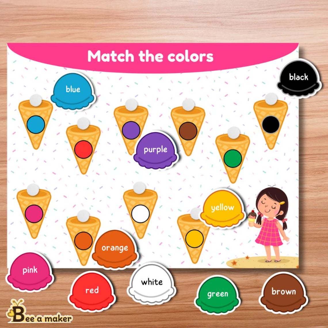 Color Matching Ice Cream Velcro Busy Book Printable – Educational ...