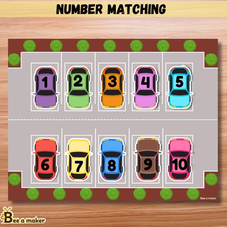 Number Car Parking Activity Busy Book Page for Toddlers, Preschool ...