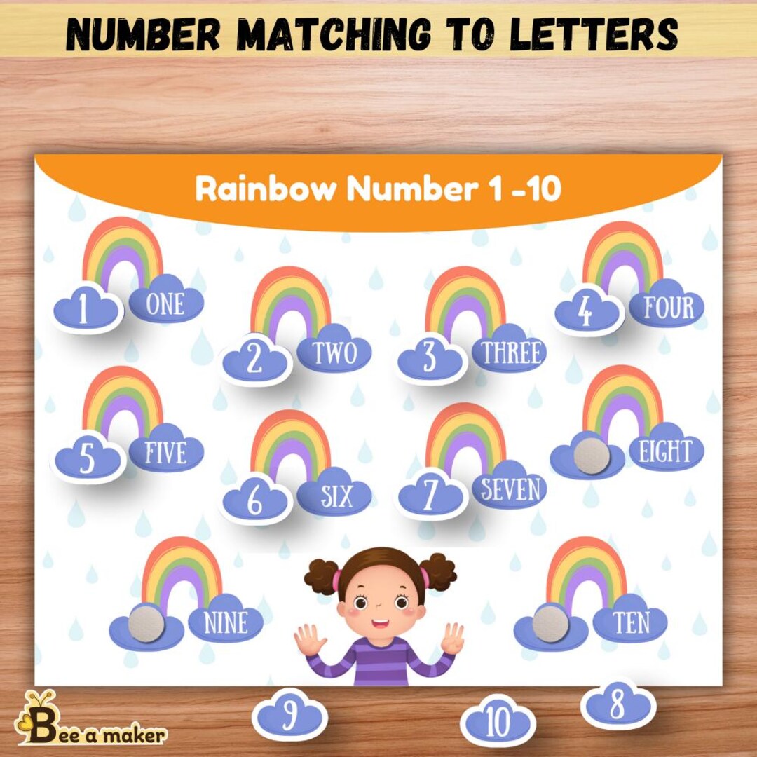 Rainbow Numbers 1-10 Matching Game - Printable Busy Book Page - Etsy