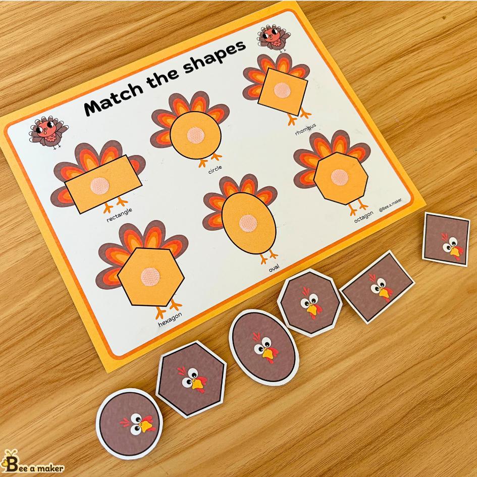 Thanksgiving Turkey Match the Shape Activity for Toddlers - Etsy