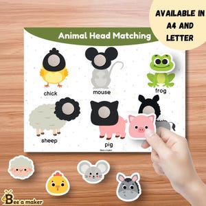 Animal Head Matching Printable | Toddler Busy Book Page | Farm & Zoo ...