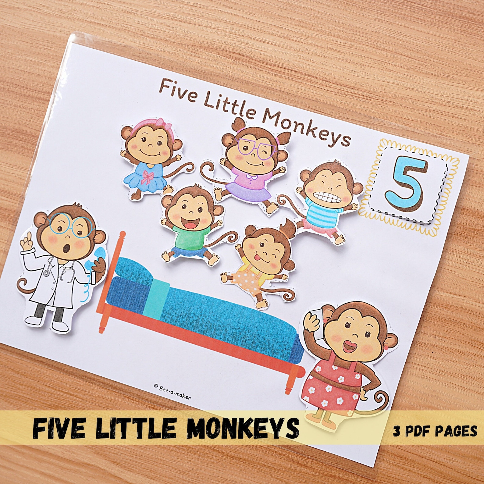 Five Little Monkeys Printable Nursery Rhyme Song Activity - Etsy