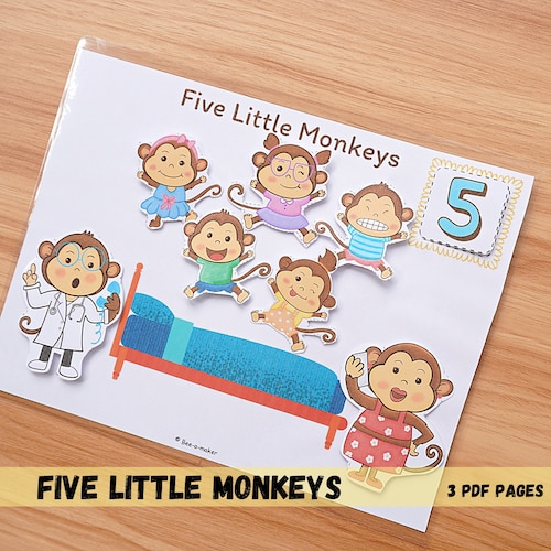 Five Little Monkeys Printable Nursery Rhyme Song Activity - Etsy