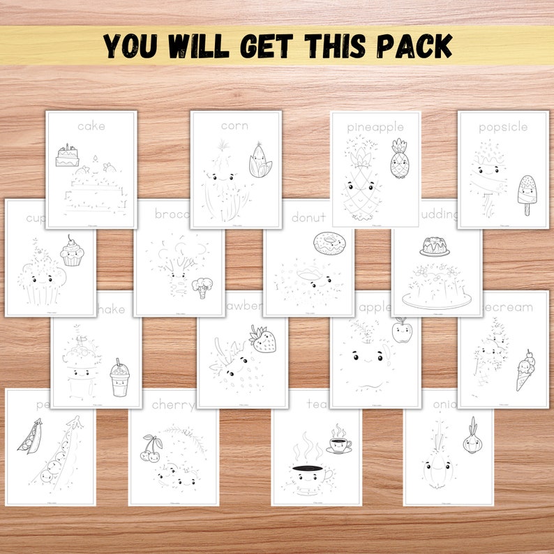 Food Theme Dot to Dot Number Puzzle and Coloring Pages - Etsy