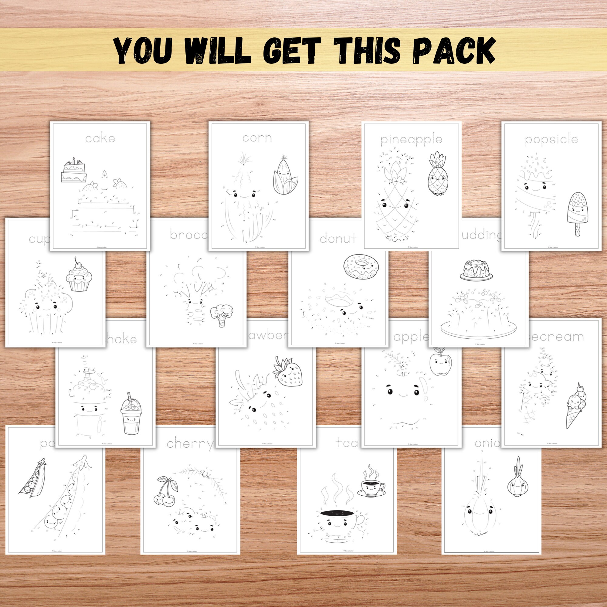 Food Theme Dot to Dot Number Puzzle and Coloring Pages - Etsy