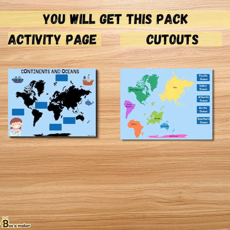 Continents, World Map - Etsy