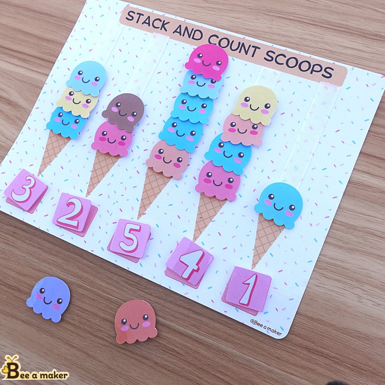 ICECREAM SCOOP COUNT Summer Busy Book Printable Pdf Page, Toddler ...